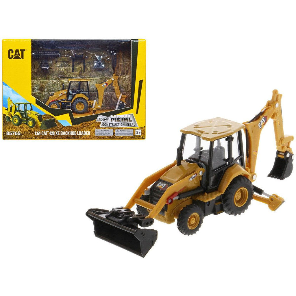 1/64 Scale Diecast Caterpillar 420 XE Backhoe Toy With Work Tools