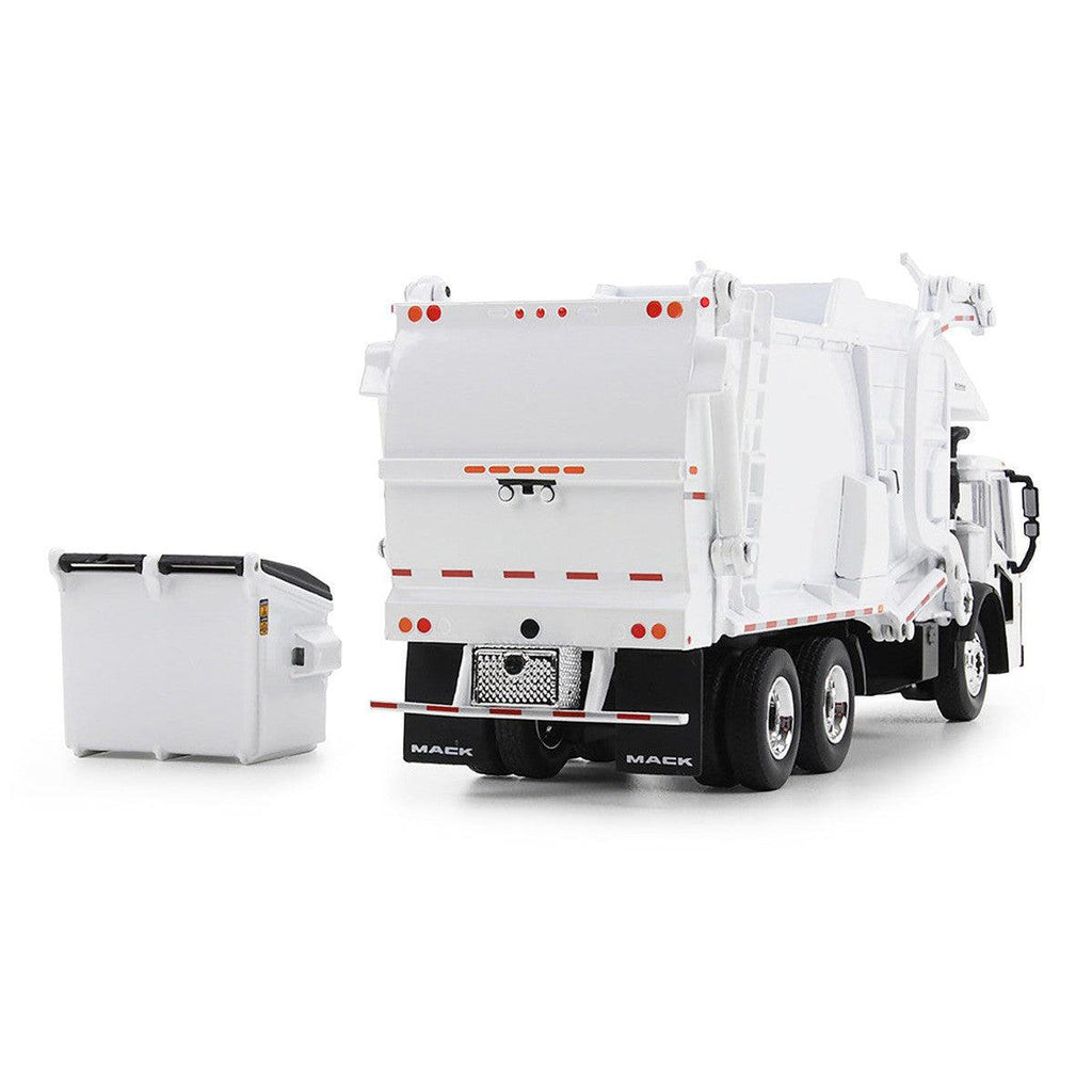 1/64 Scale Diecast White Mack LR Front Loader Garbage Truck Toy With T